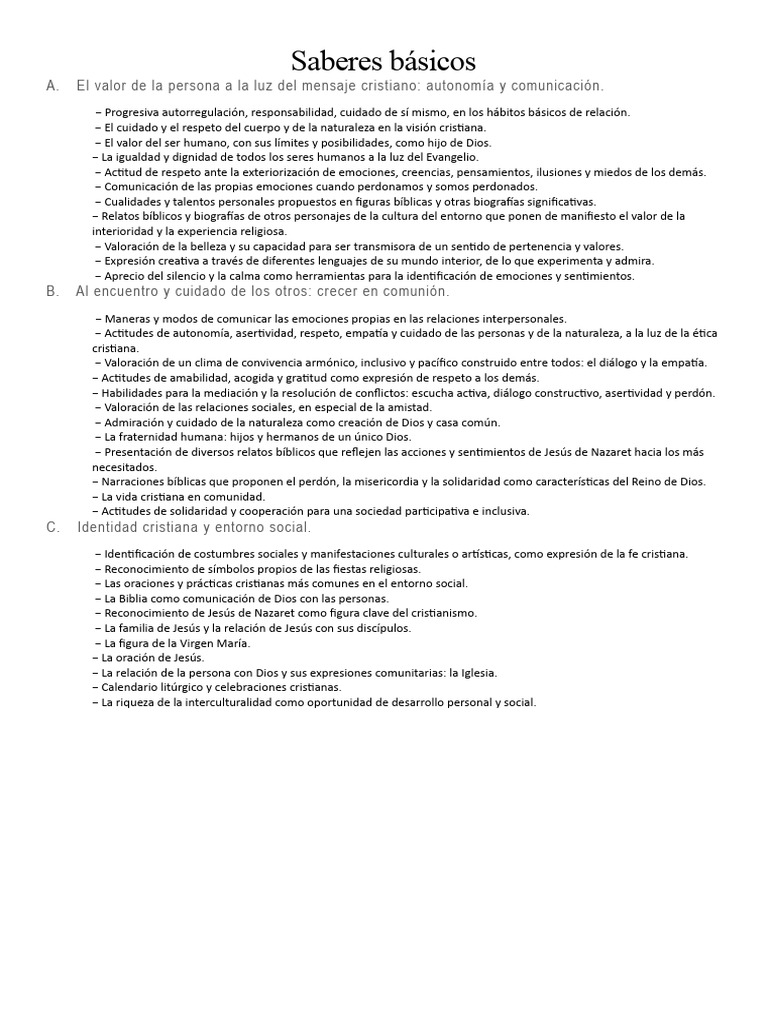 Saberes Básicos ReliINF | PDF | Jesús | Las emociones