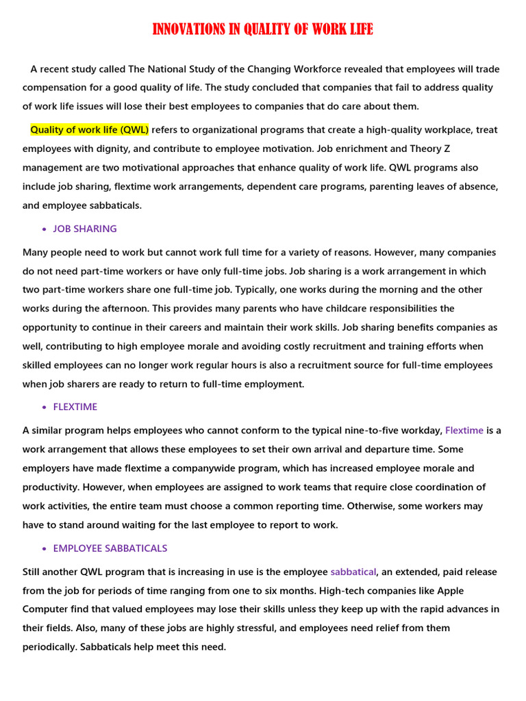 Innovations in Quality of Work Life | PDF