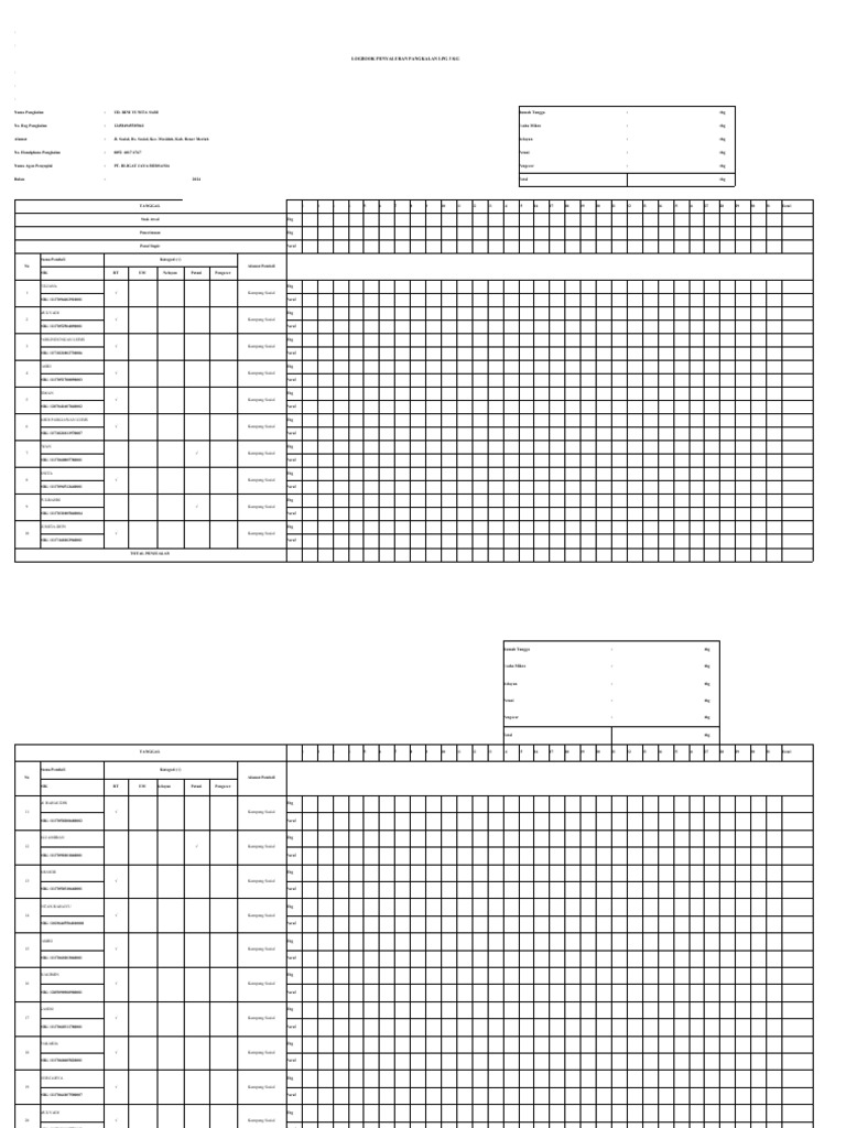 FORMAT Form Log Book Pangkalan LPG 3 KG SOSIAL | PDF