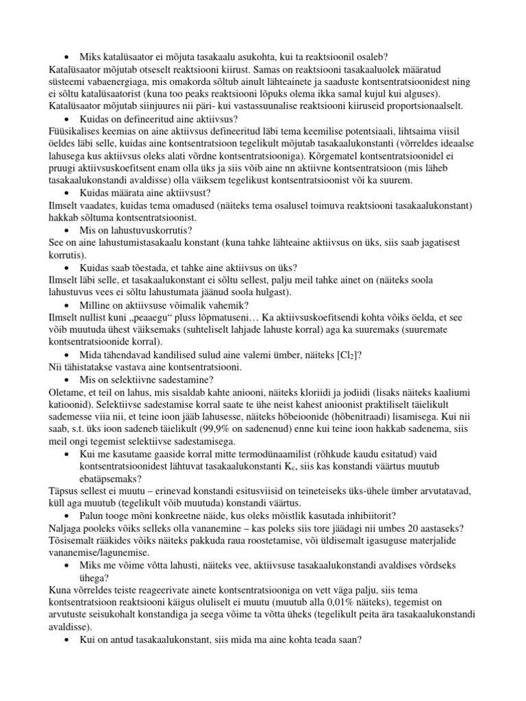 Vastused23 Keemiline Tasakaal | PDF