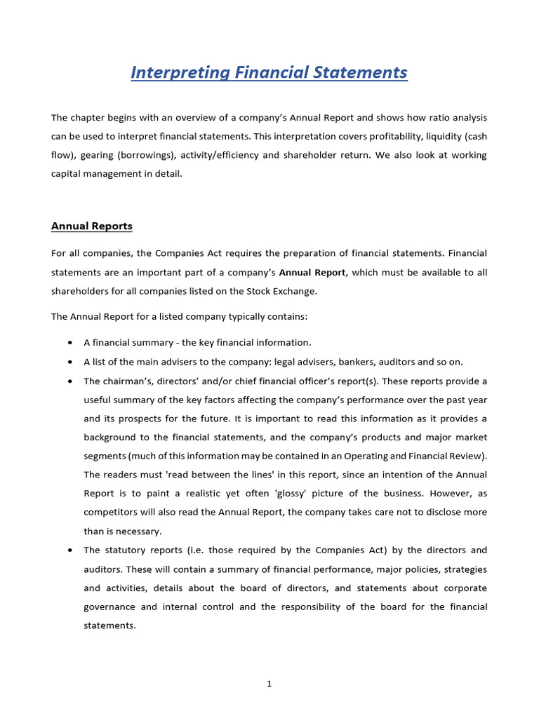 Interpreting Financial Statements | PDF | Dividend | Debt