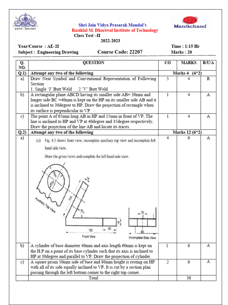 UNIT TEST 2 Dawing Paper | PDF | Rectangle | Geometric Shapes