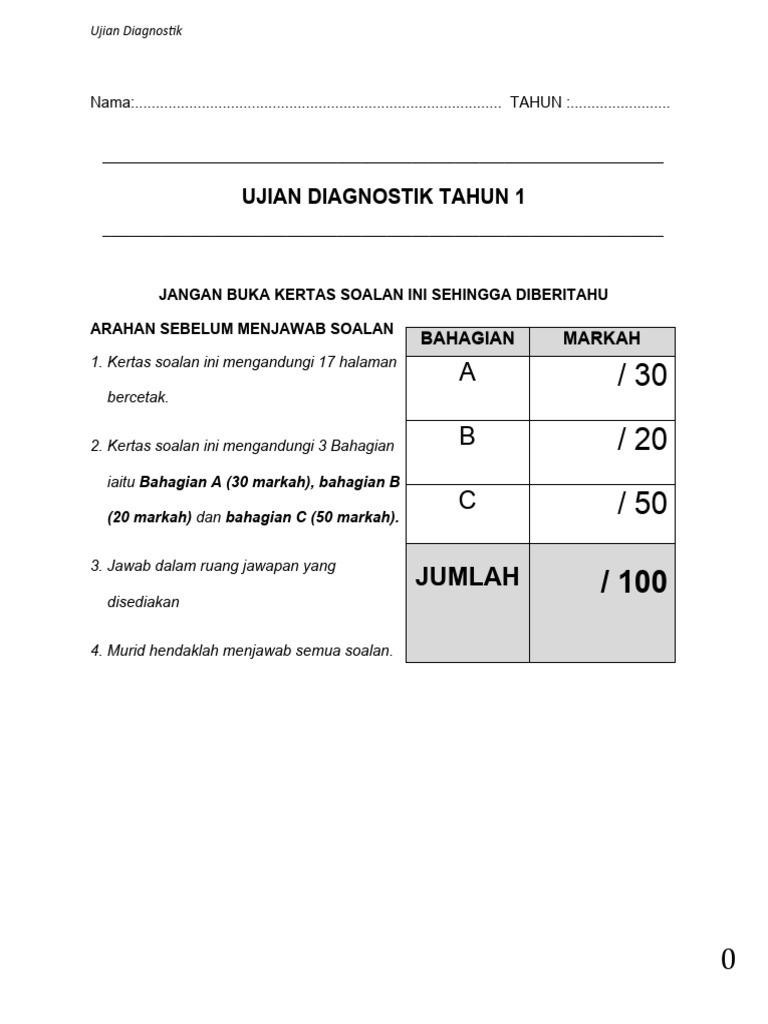 Ujian Saringan Tahun 1 | PDF