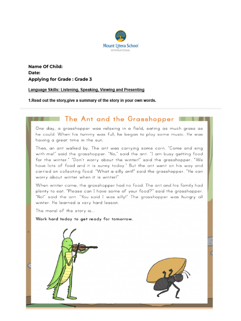 PYP 3 Admission Paper | PDF | Word | Cognitive Science