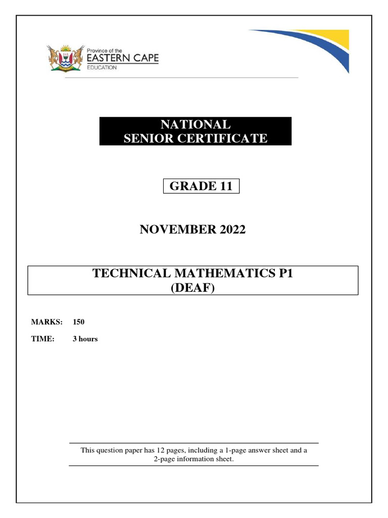 Technical Math p1 Gr11 QP Nov2022 - English Deaf | PDF