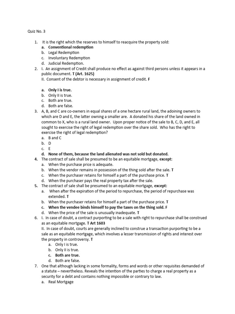 Quiz+No +3+sales | PDF | Mortgage Law | Security Interest