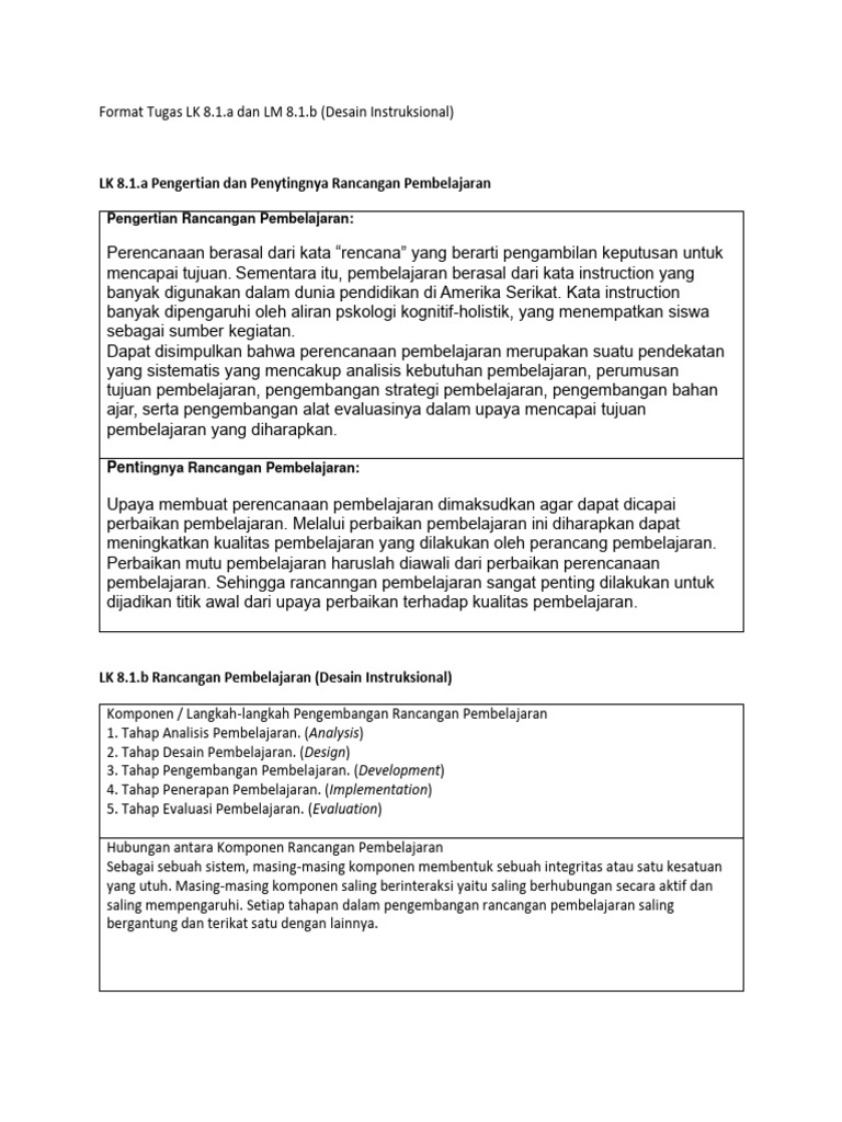 Vedrix - Tugas LK 8.1.a Dan LK 8.1.b (Desain Instruksional) | PDF