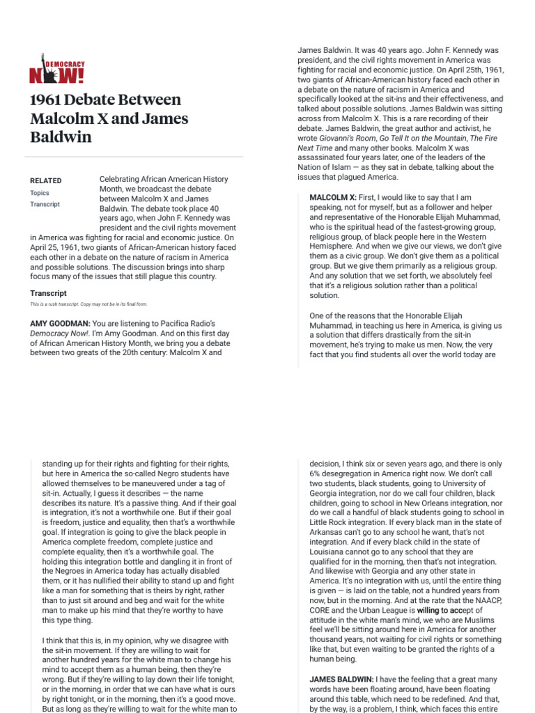 Malcolm X vs. James Baldwin Debate 1961 | PDF | Malcolm X | Black People