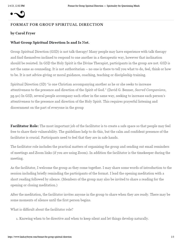 Group Spiritual Direction Format Guide | PDF | Meditation | Prayer