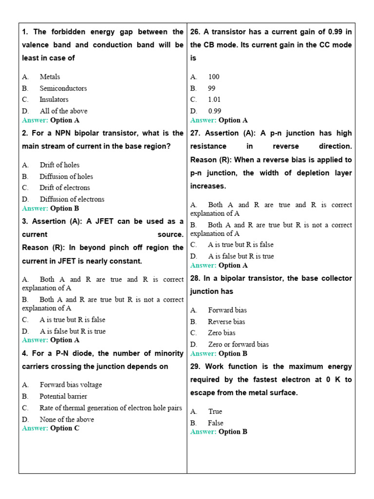 Semiconductor and Diode Concepts Quiz | PDF