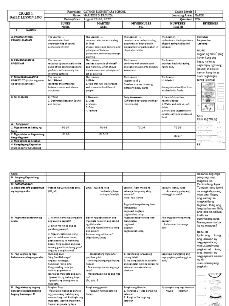 DLL - Mapeh 1 - Q1 - W1 | PDF | Learning | Sound