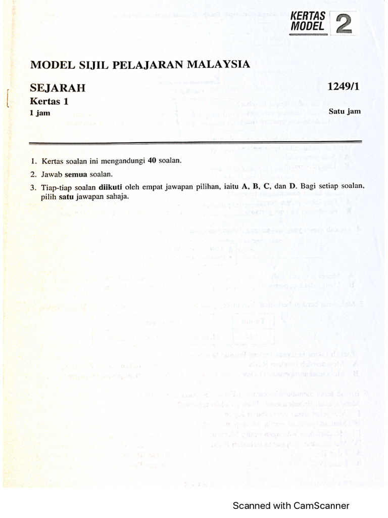 SPM Sejarah Set 2 Paper 1 | PDF