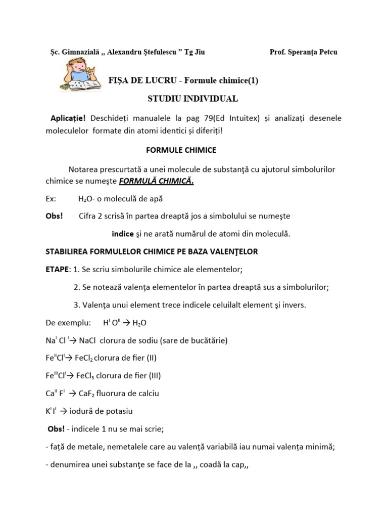 Fisa de Lucru Formula Chimica1 Compusi Binari | PDF