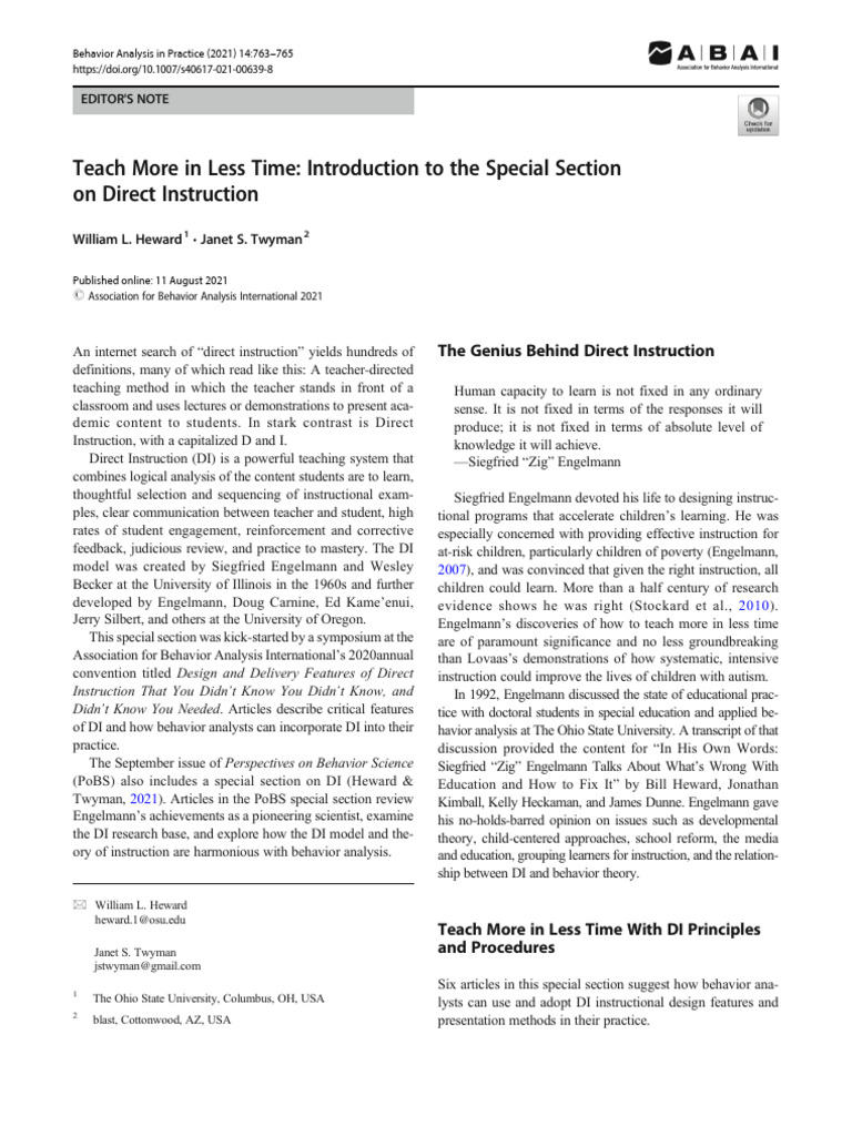 Teach More in Less Time - Introduction To The Special Section On Direct ...