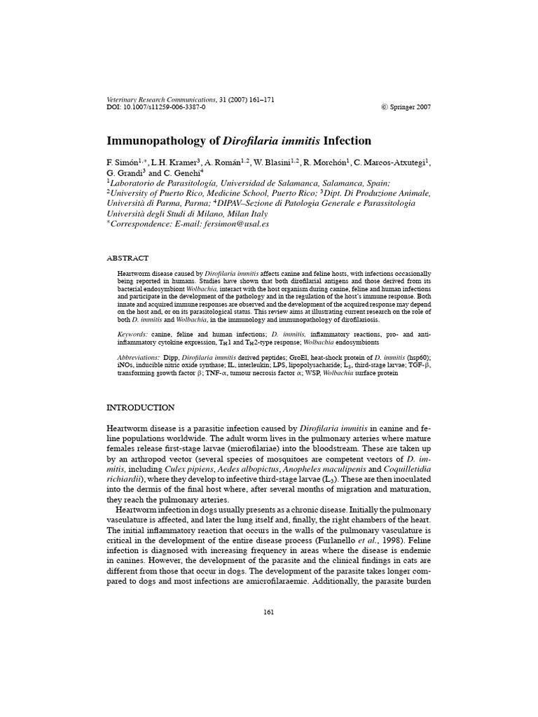 Immunopathology of Dirofilaria Immitis Infection | PDF | Antibody | Immunoglobulin G
