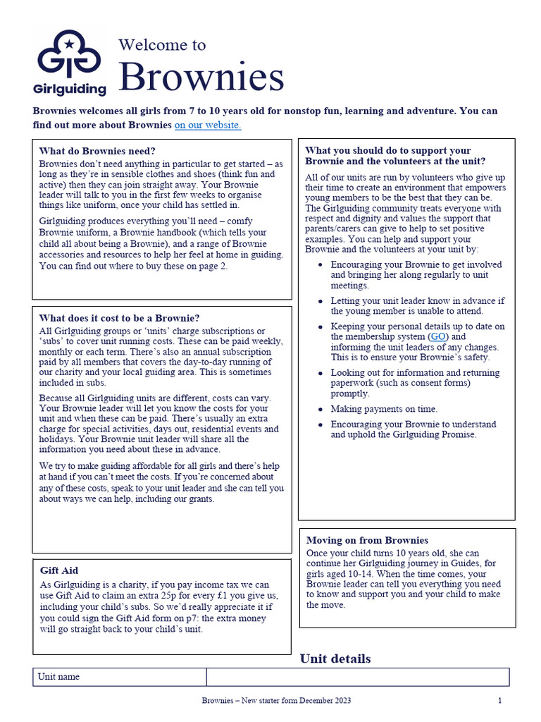 Brownies - New Starter Form | PDF | Donation | Taxes