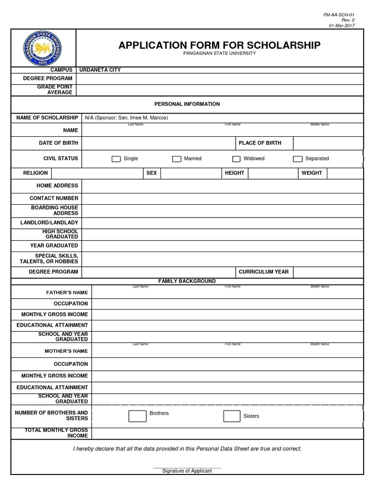 01A Application Form For Scholarship ImeeMarcos | PDF