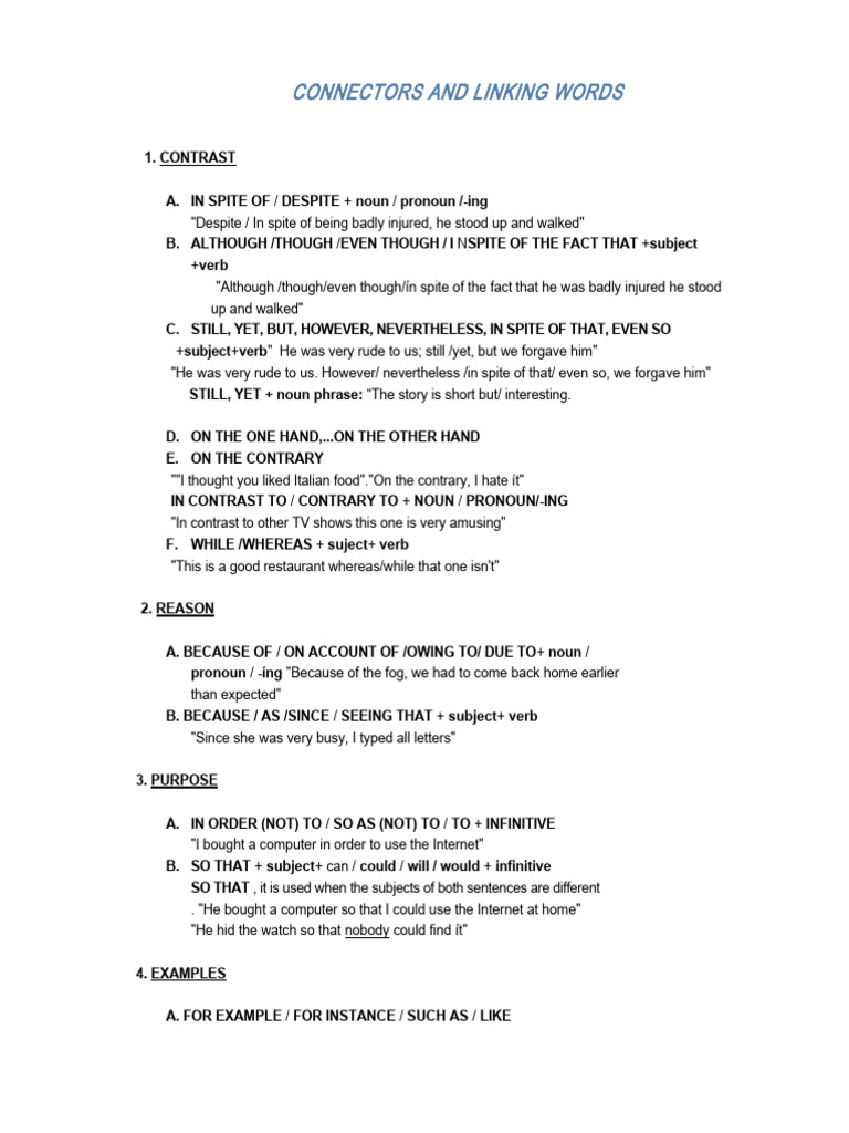 Connectors, Activities | PDF | Verb | Noun