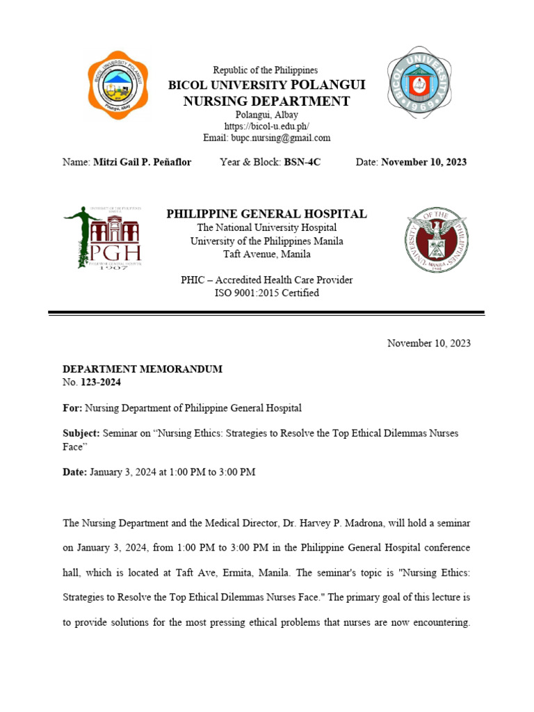 Peñaflor Memo | PDF | Nursing | Health Care