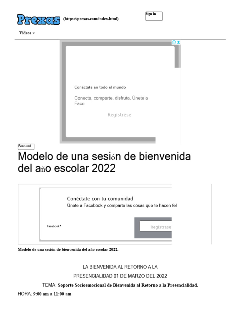 Modelo de Una Sesión de Bienvenida Del Año Escolar 2022 | PDF