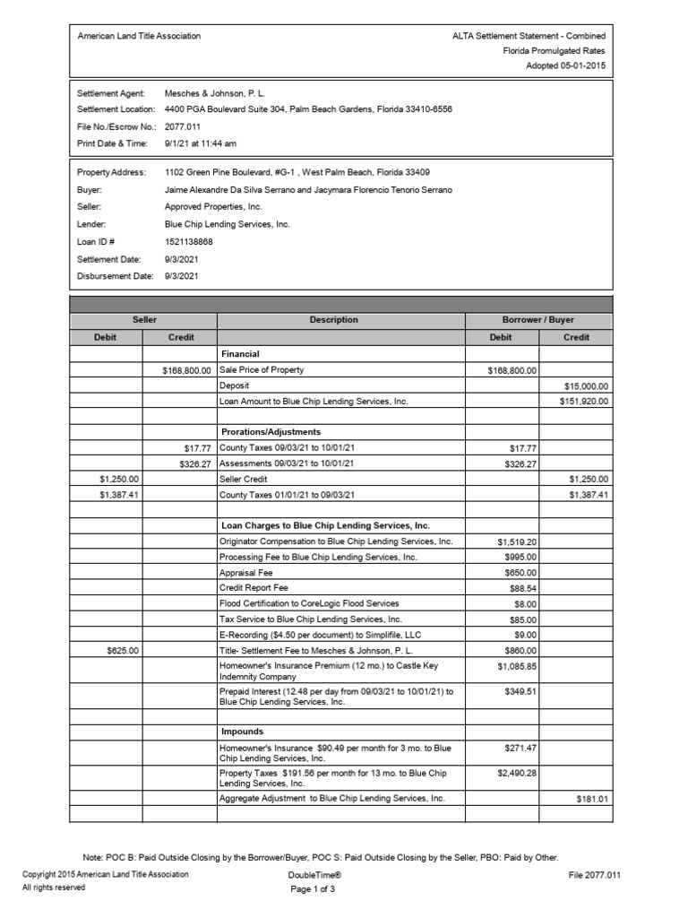 1102 Green Pine #G-1 ALTA - Settlement - Statement - Combined | PDF ...