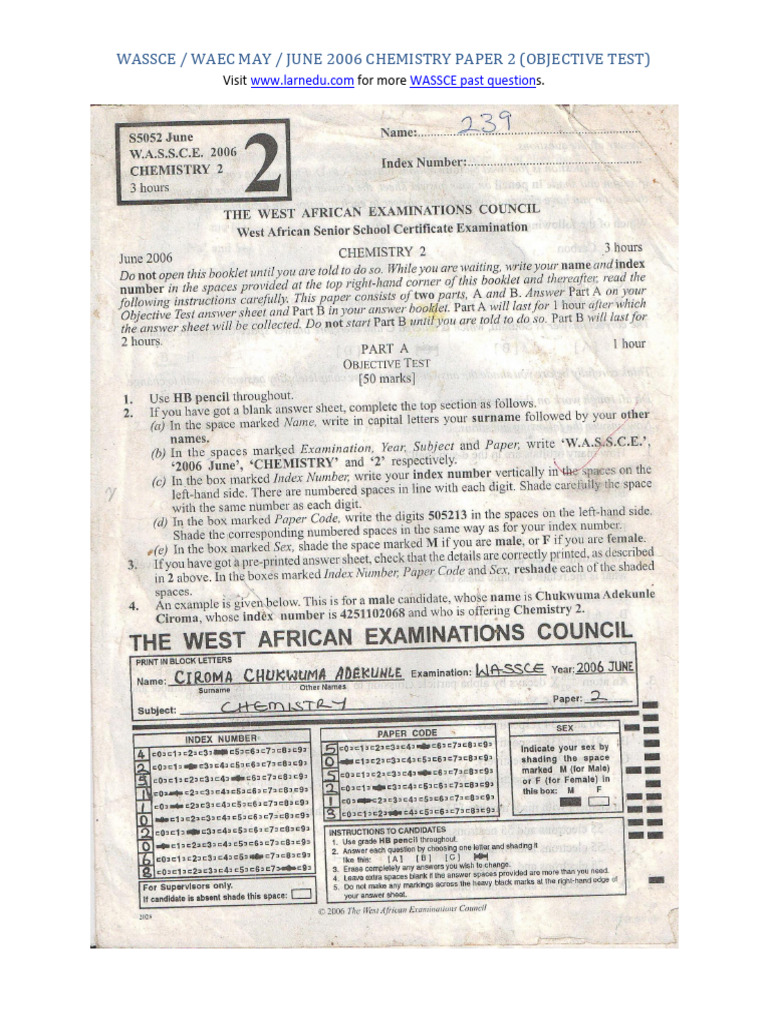WASSCE WAEC May June 2006 Chemistry Objectives | PDF | Home & Garden ...