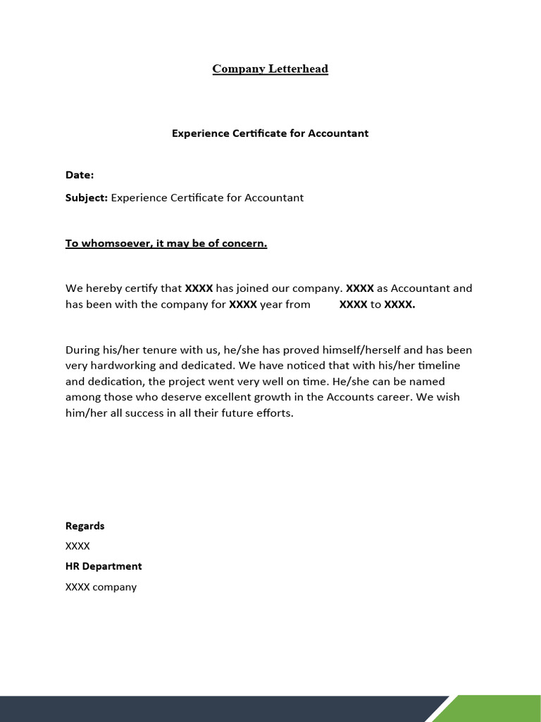 Accountant Experience Certificate | PDF | Career & Growth
