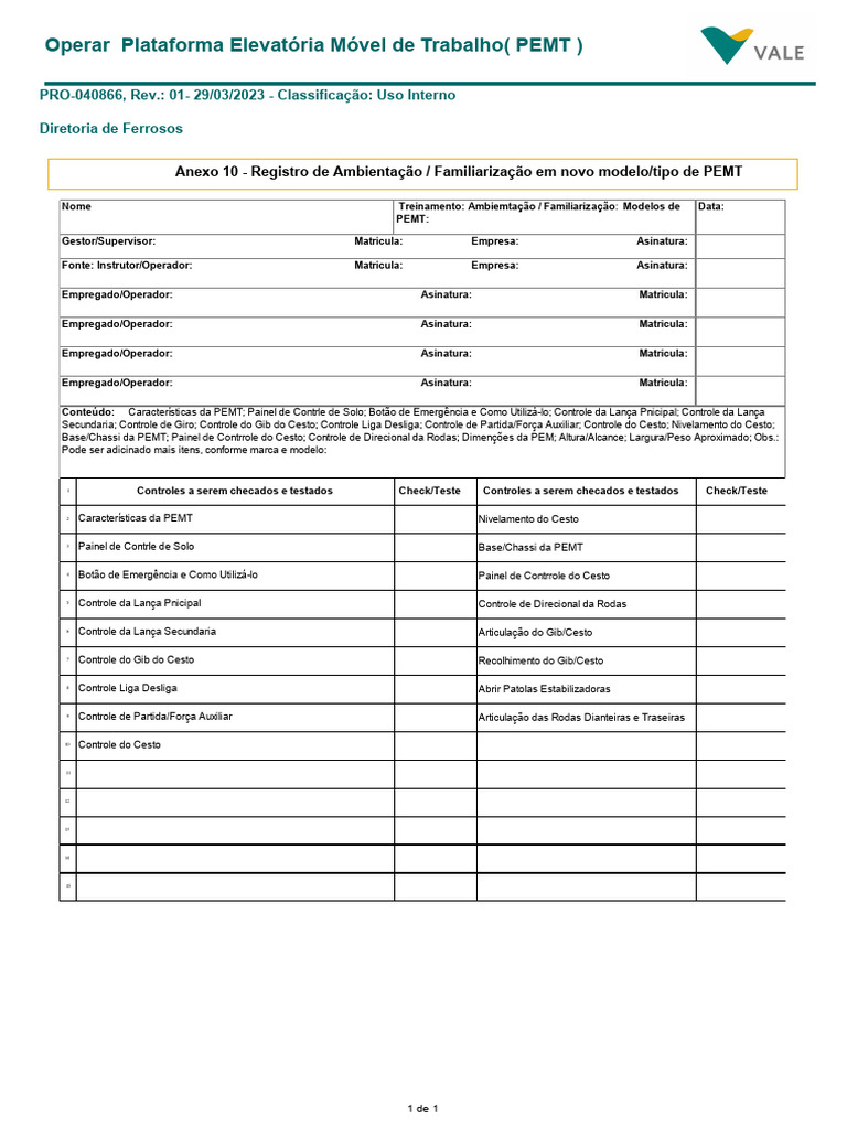 PRO-040866 - Anexo 10 - Registro de Ambientação e Familiarização Nos ...