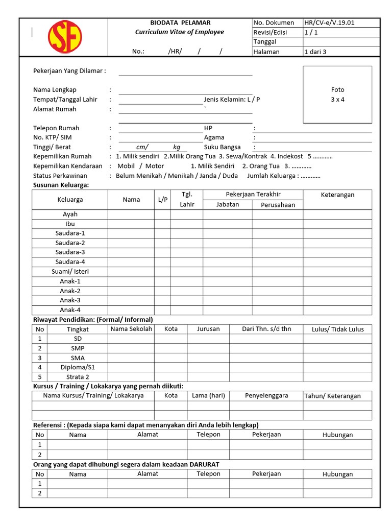 Formulir Biodata Pelamar Kerja | PDF