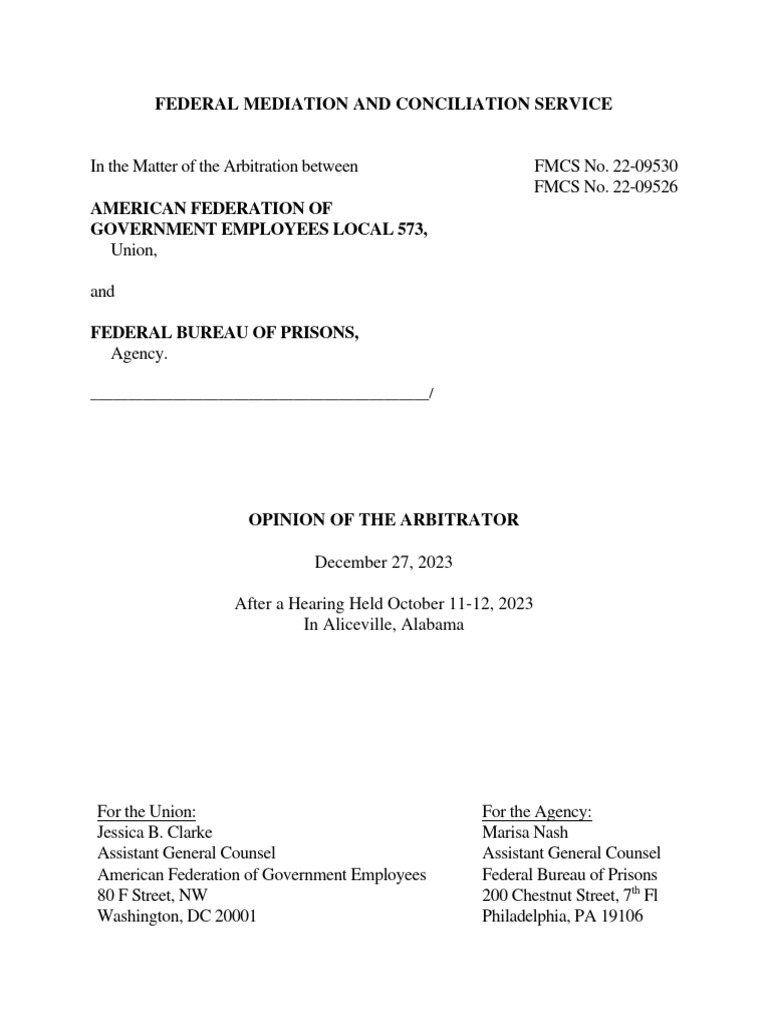 AFGE and Bureau of Prisons 12-27-2023 | PDF | Employment | Collective ...