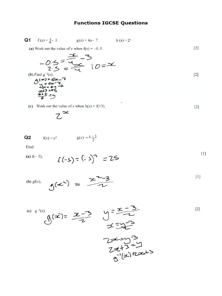 Functions IGCSE Exam Questions | PDF