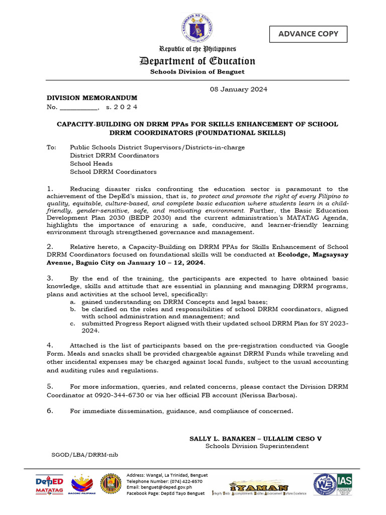 DRRM Skills Training for School Coordinators | PDF