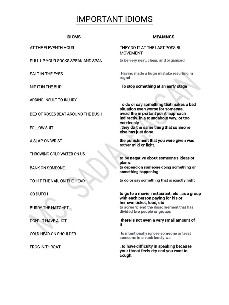 Idiom Miss Sadia | PDF