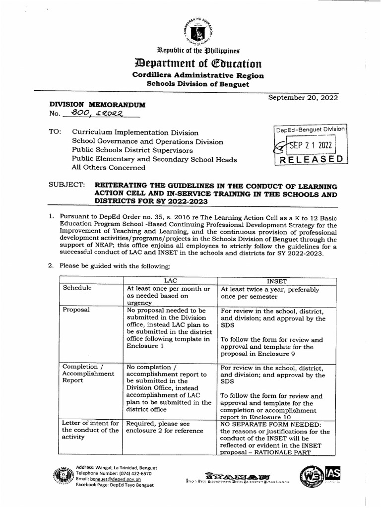 SDO Memo No. 300, S. 2022 | PDF