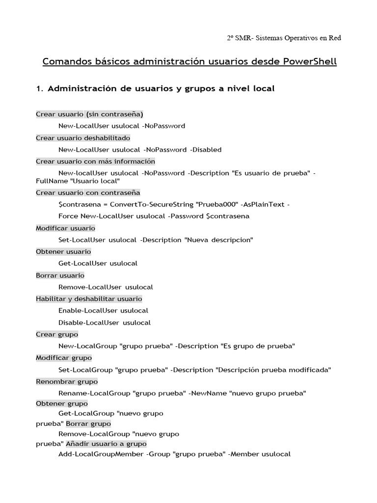 Comandos PowerShell para Administrar Usuarios | PDF