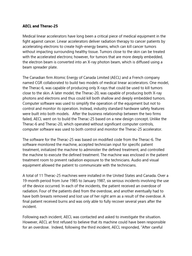 AECL and Therac 25 | PDF | Particle Accelerator | Radiation Therapy