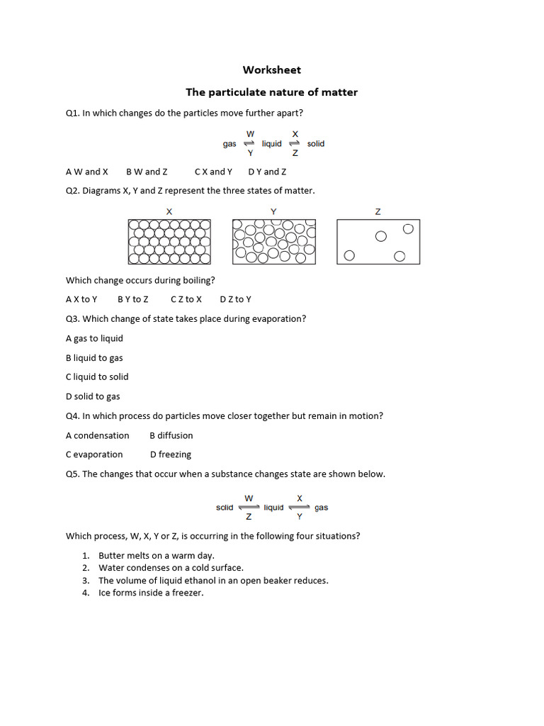Particulate Nature of Matter Worksheet | PDF | Gases | Ammonia