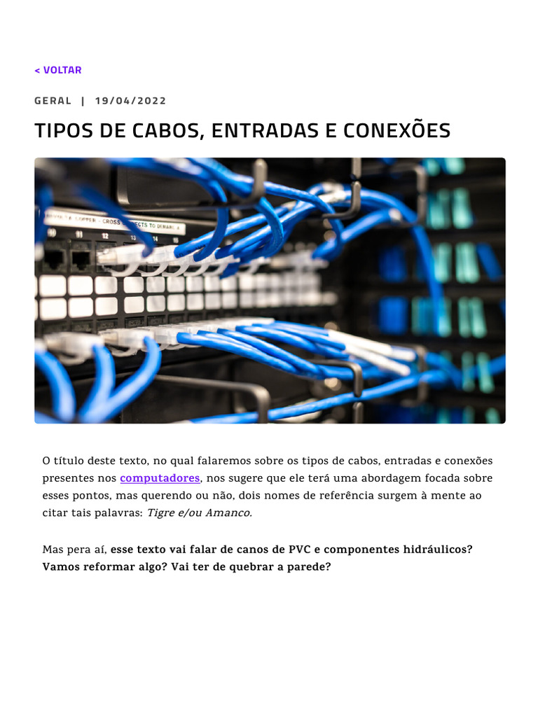 Tipos de Cabos e Conexões para PC | PDF