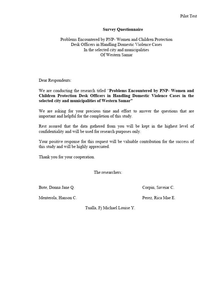 PNP Domestic Violence Case Survey | PDF | Domestic Violence | Violence