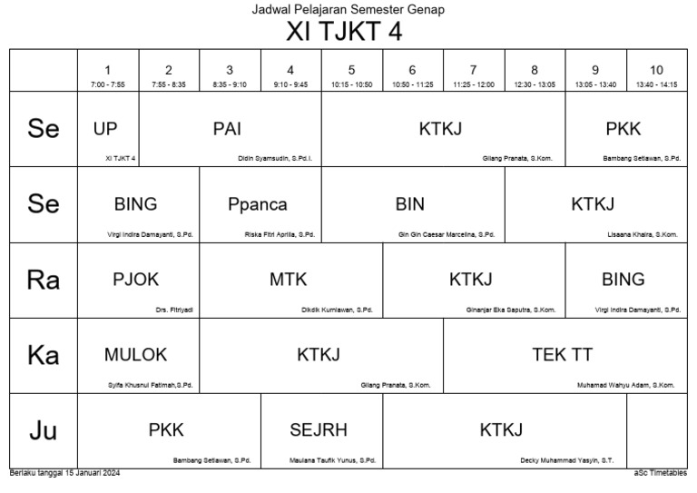 Jadwal Pelajaran XI TJKT 4 | PDF Jadwal Pelajaran XI TJKT 4 | PDF
