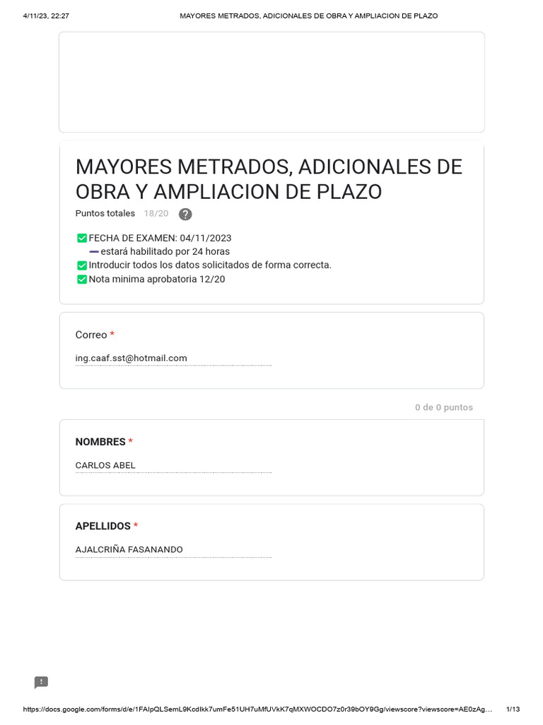 Mayores Metrados, Adicionales de Obra y Ampliacion de Plazo | PDF