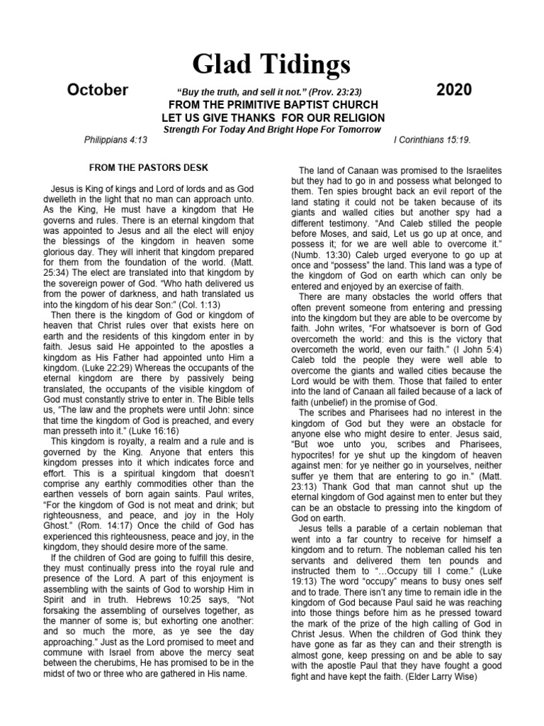 Glad Tidings 2020 10 | PDF | Jesus | Kingship And Kingdom Of God