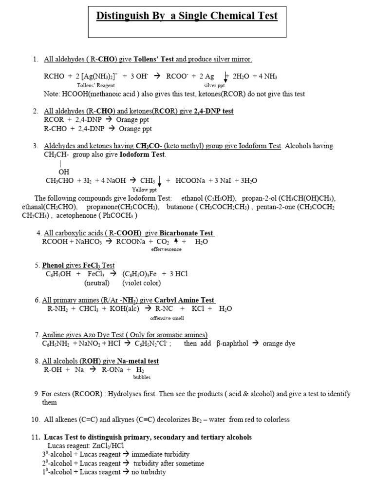 Distinguish by A Single Chemical Test | PDF