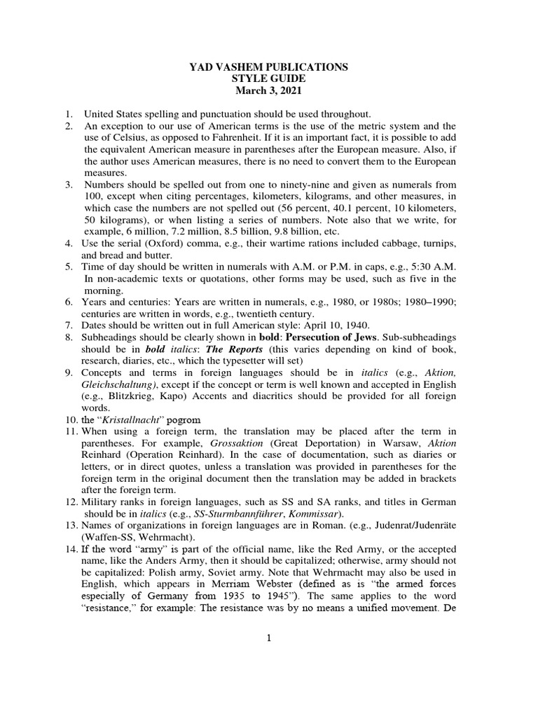 Yad Vashem Style Guide | PDF | Ellipsis | Paragraph
