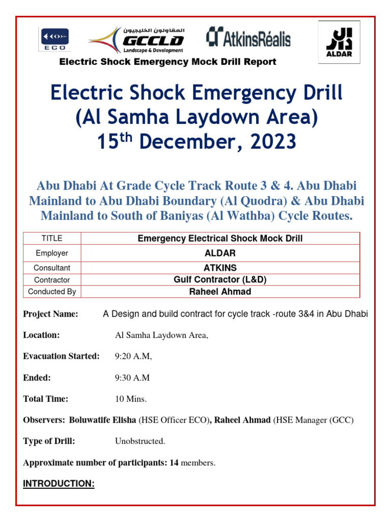 Electric Shock Emergency Drill Report | PDF | Emergency | Safety