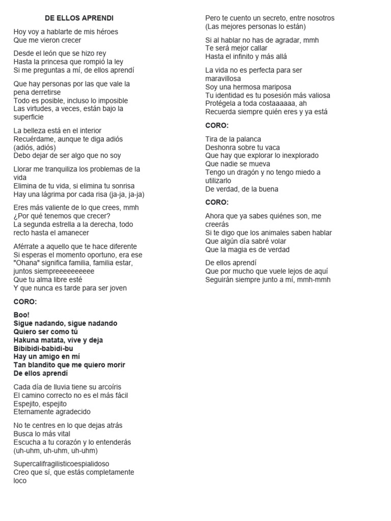 Letras De Ellos Aprendi Pdf