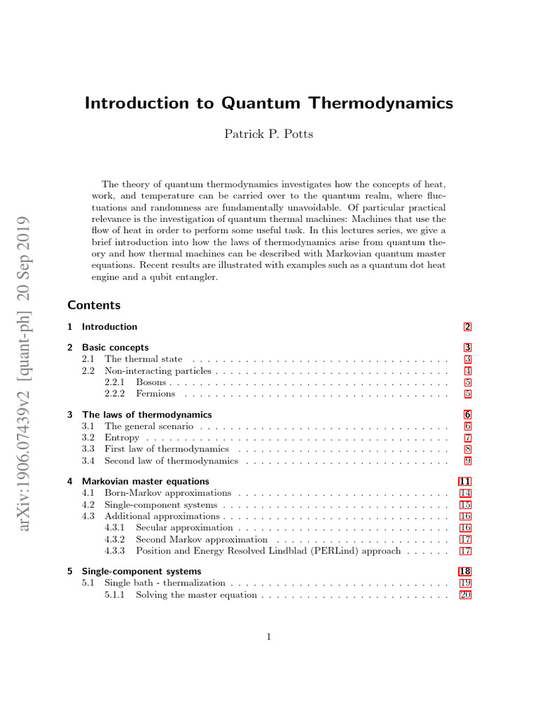 (Patrick P. Potts) Introduction To Quantum Thermodynamics | PDF ...