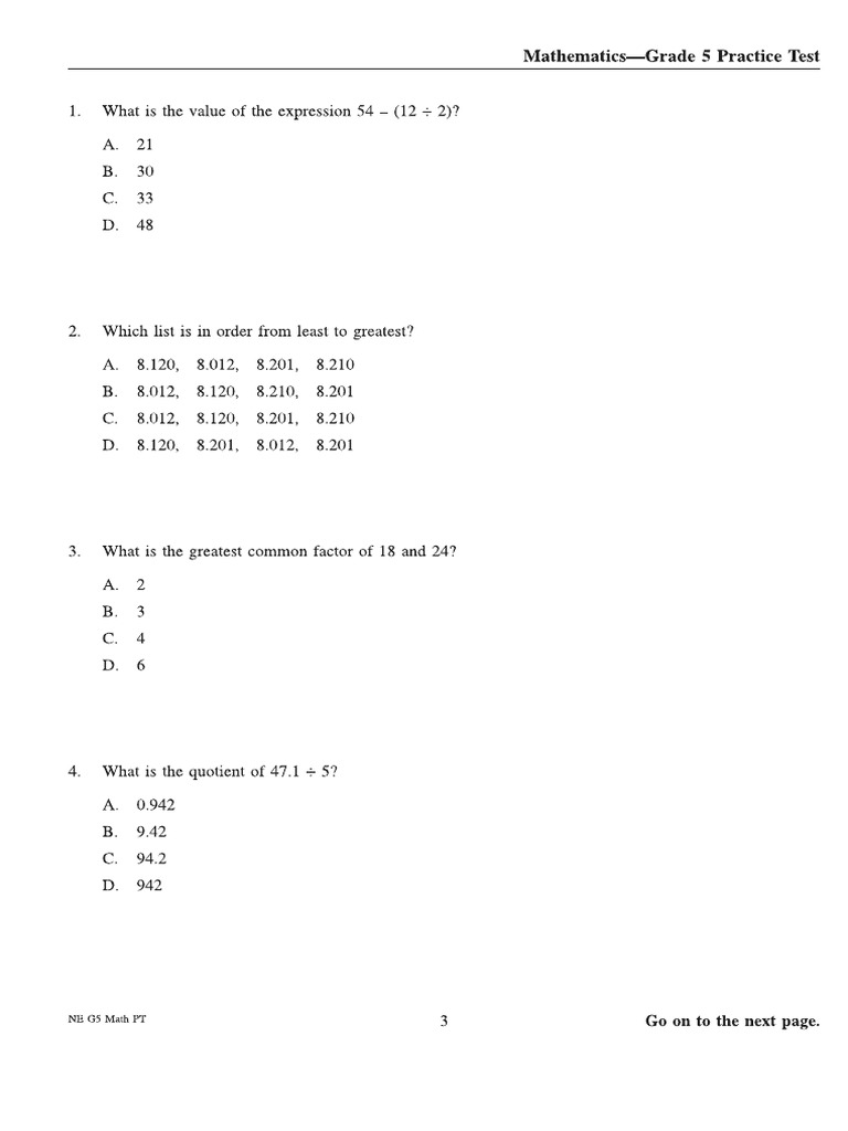 5th Grade Practice Test - 02 | PDF