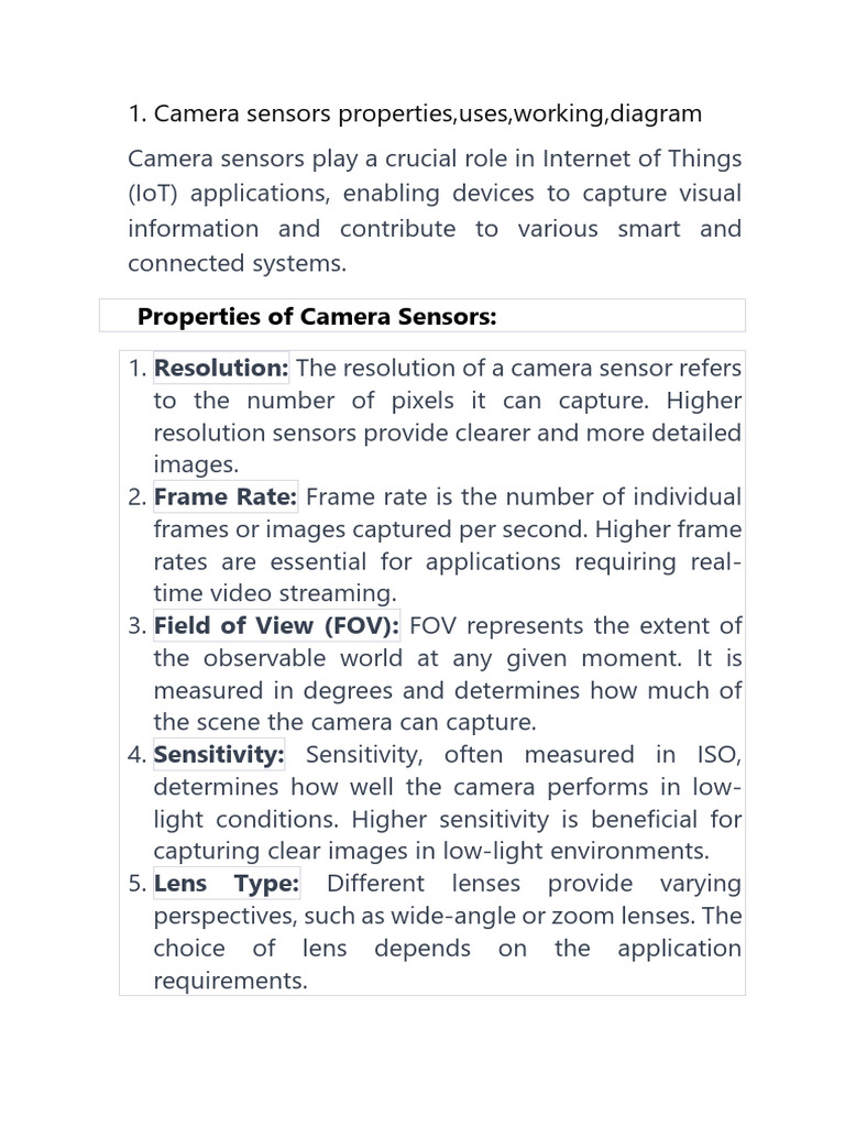 Camera Sensors Properties | PDF | Camera | Internet Of Things