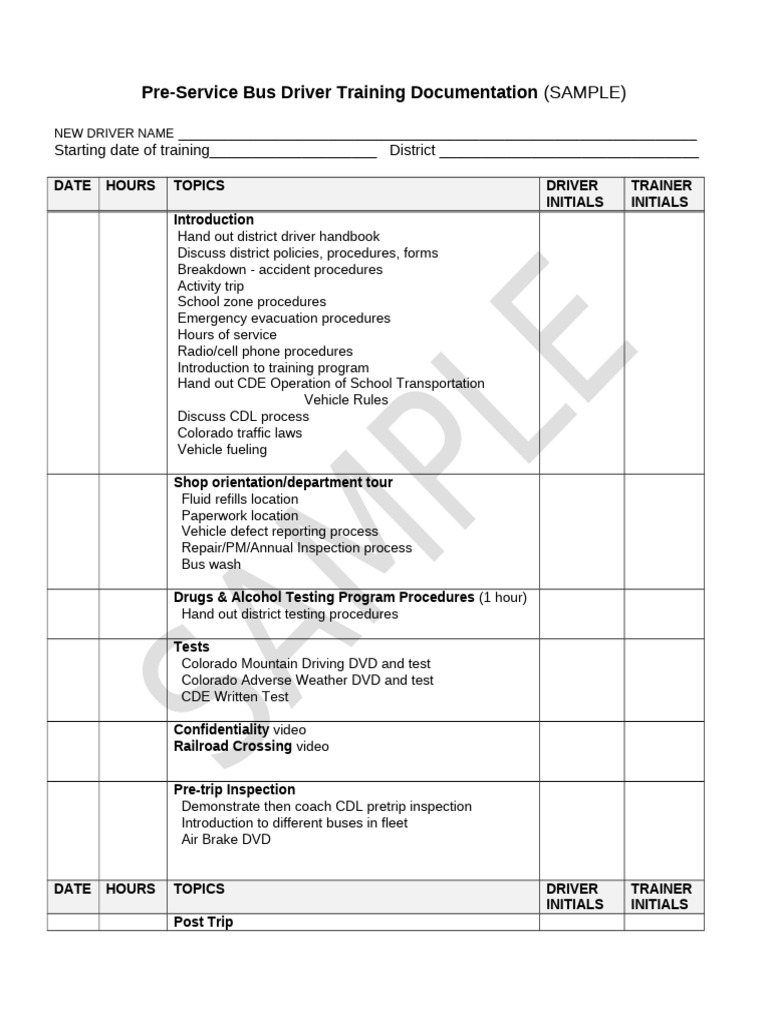 Driver Training Program Sample Pdf Bus Driving